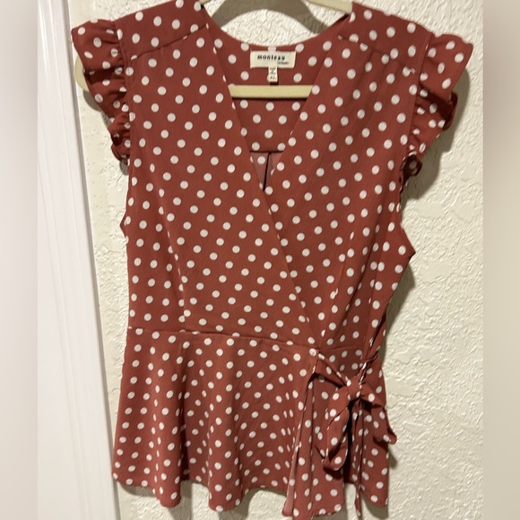 Monteau | Tops | Monteau Womens Size Xl Pink Top With White Polka Dots ...